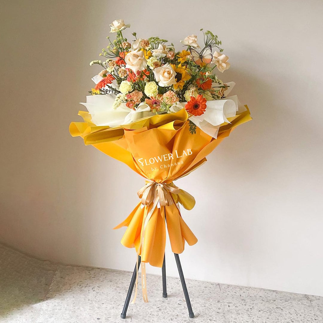 สแตนด์ดอกไม้แสดงความยินดี โทนสีส้ม - D2